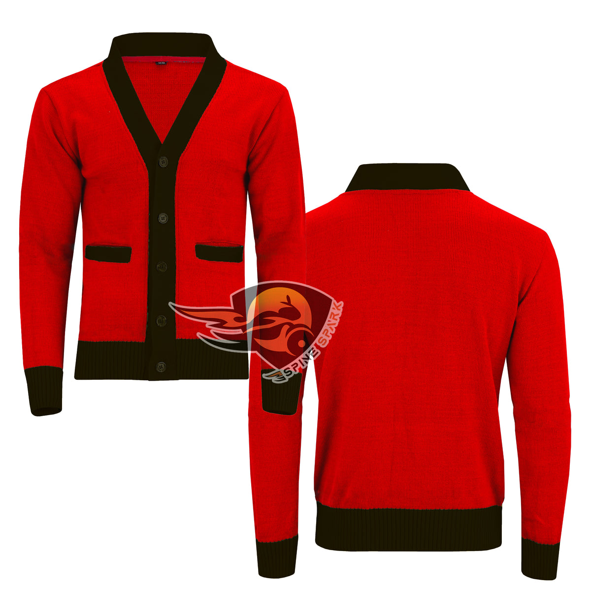 Cozy Jacquard Wool Cardigan Red Black – Perfect for Graduation, Photos ...